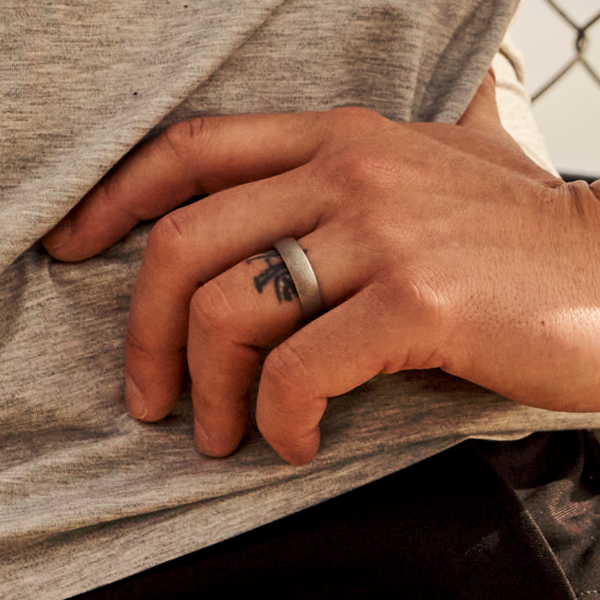 Stonewashed Titanium Men's Wedding Band - The Ridge - Ridge UK